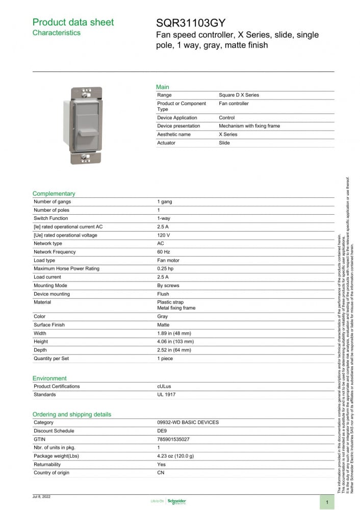 SQR31103GY technical document page 1