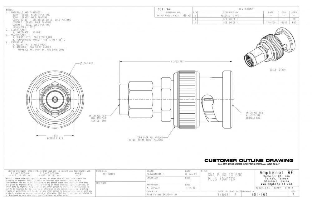 Amphenol 901-164 technical drawing page