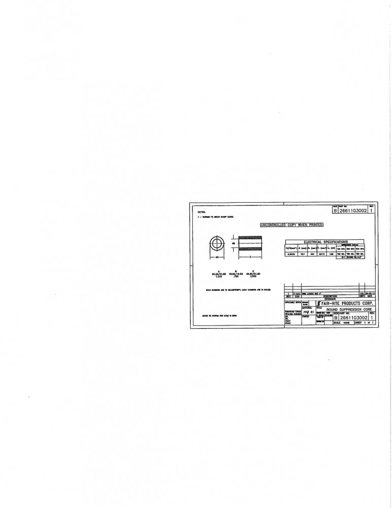 Fair-Rite 2661103002 round suppression core drawing