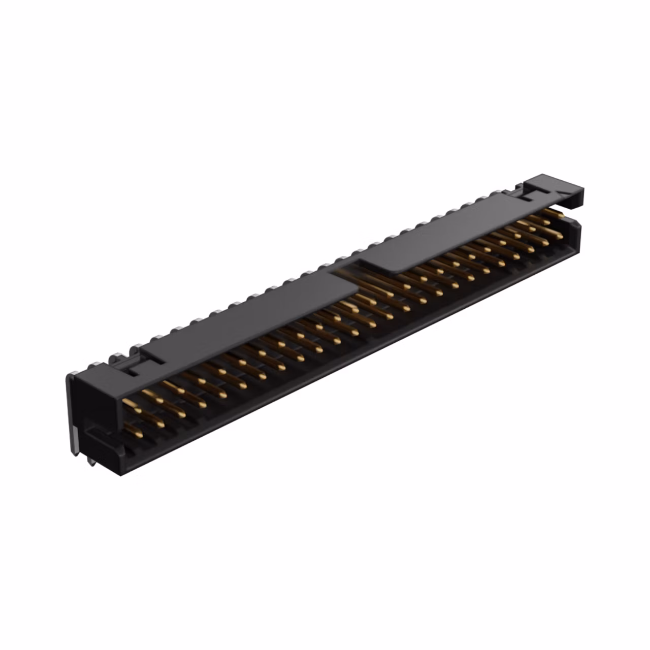 2.00mm Pitch, Milli-Grid PCB Header, Dual Row, Right-Angle, Through Hole, 50 Circuits, 0.38µm Gold (Au) Plating, 2.16mm Tail Length, Dual Side Slots, Dual Friction Locks, Center Polarization, Tube
