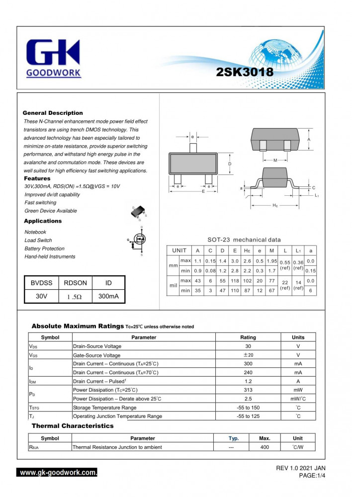 2SK3018 datasheet page 1
