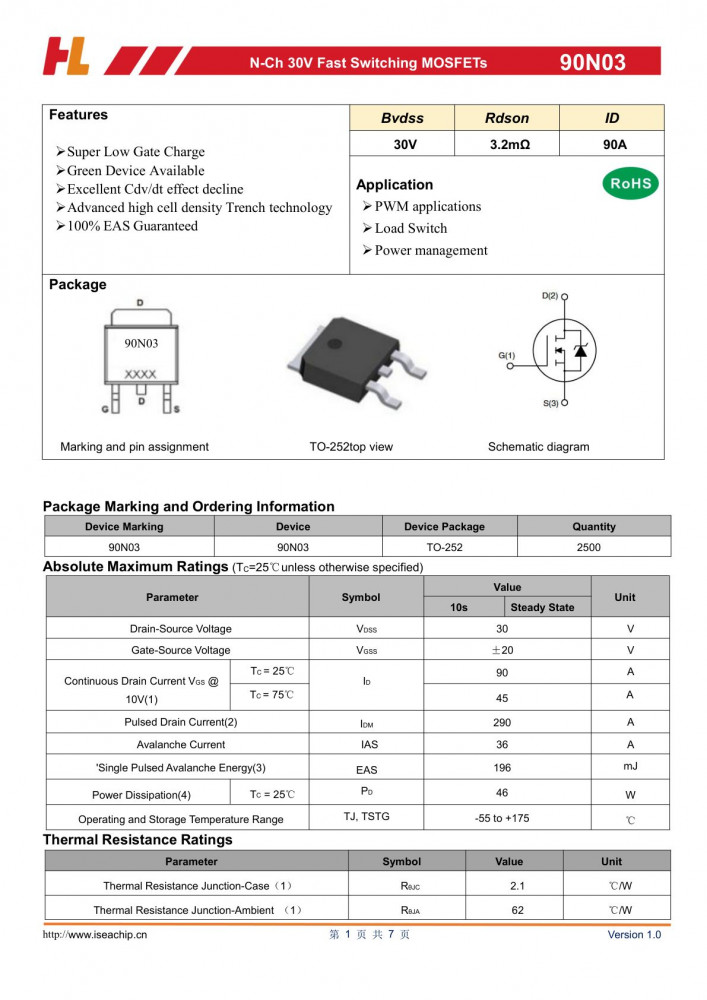 HL 90N03 datasheet page 1