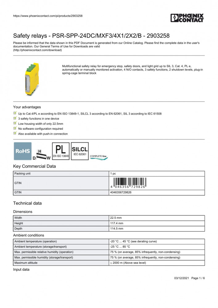 Phoenix Contact 2903258 product document page 1
