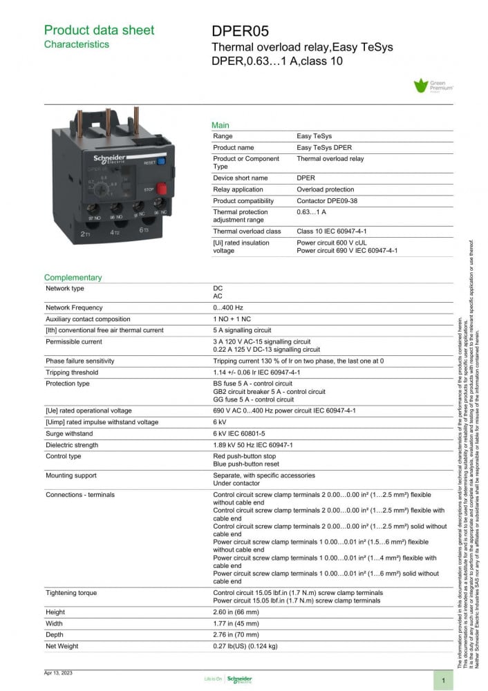 DPER05 technical document page 1
