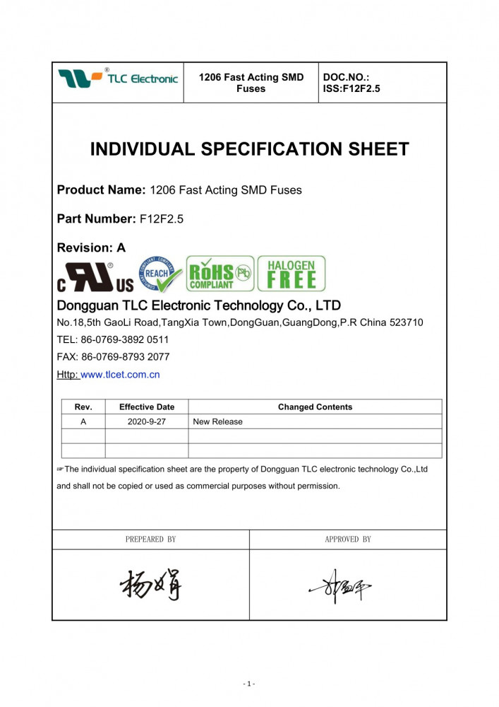 F12F2.5 datasheet page 1