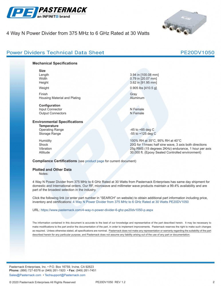 PE20DV1050 technical document page 2