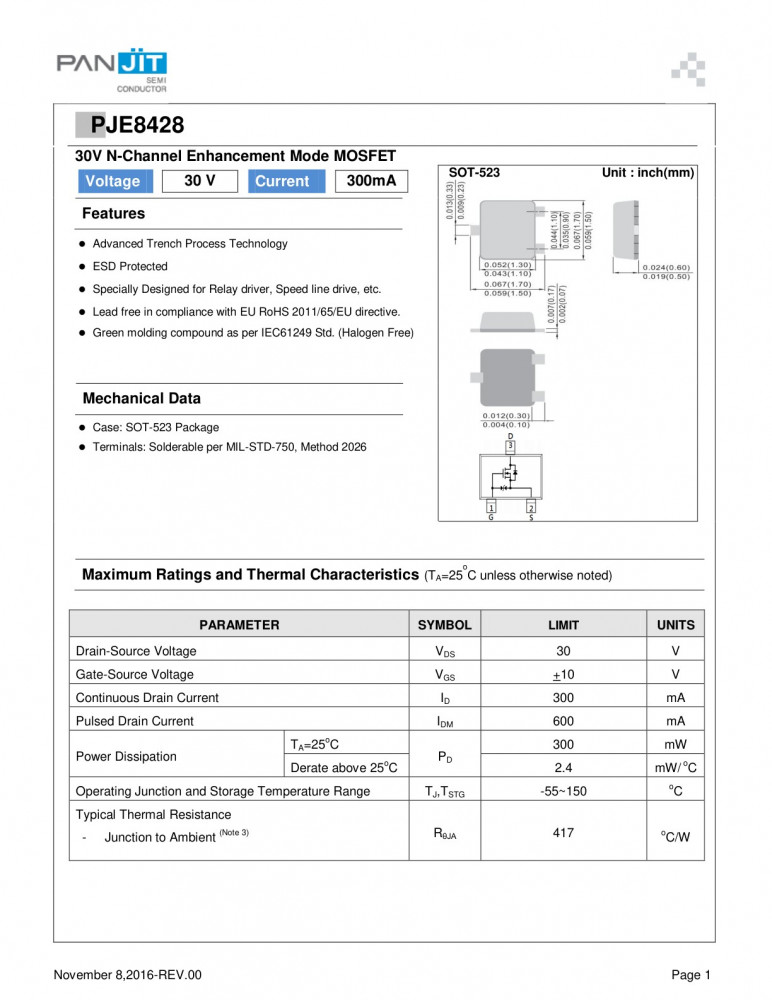 PJE8428 datasheet page 1