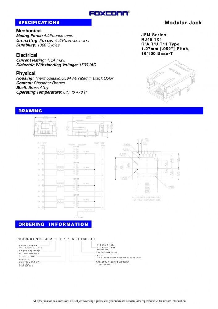 FOXCONN JFM3811Q-H380-4F technical document preview