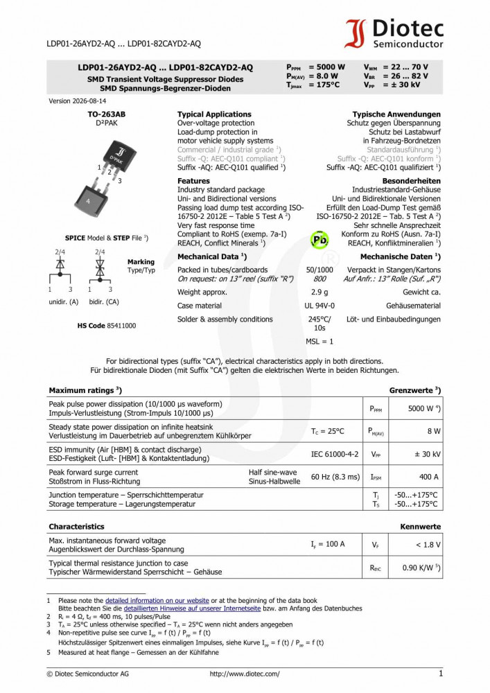 DIOTEC LDP01 TVS datasheet page 1
