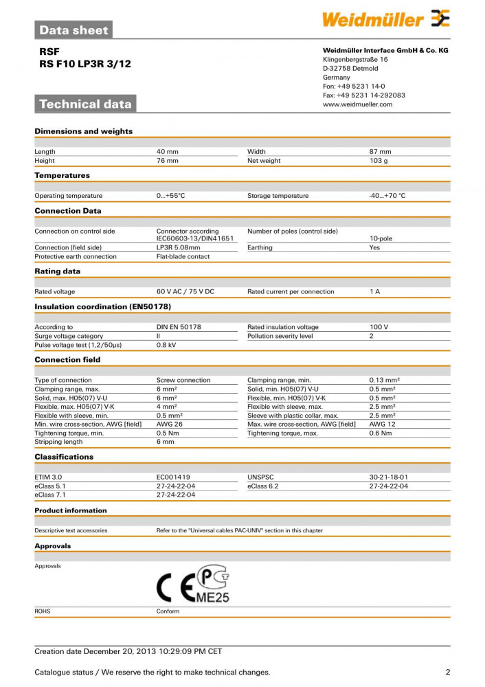 WEIDMULLER 8012850000 technical document page 2