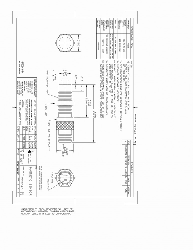Honeywell 722543 specification drawing