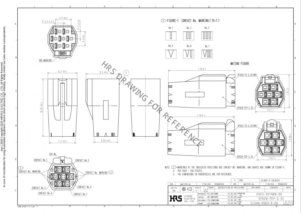 HRS DF62B-7EP-2.2C technical drawing preview