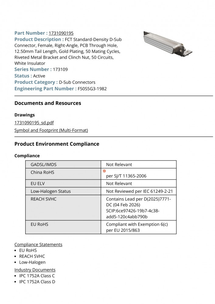 MOLEX 1731090195 product drawing, page 1
