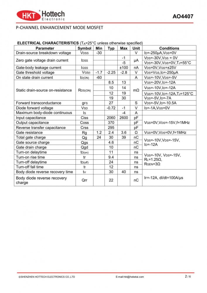 AO4407 datasheet page 2