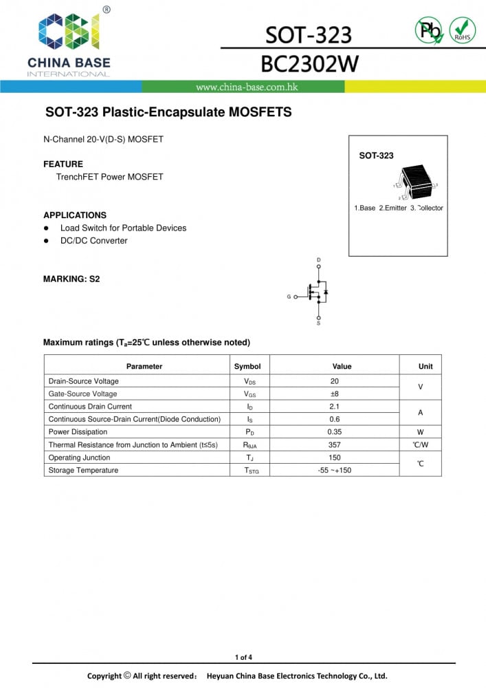 BC2302W datasheet page 1