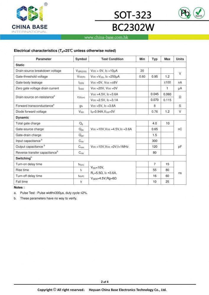 BC2302W datasheet page 2
