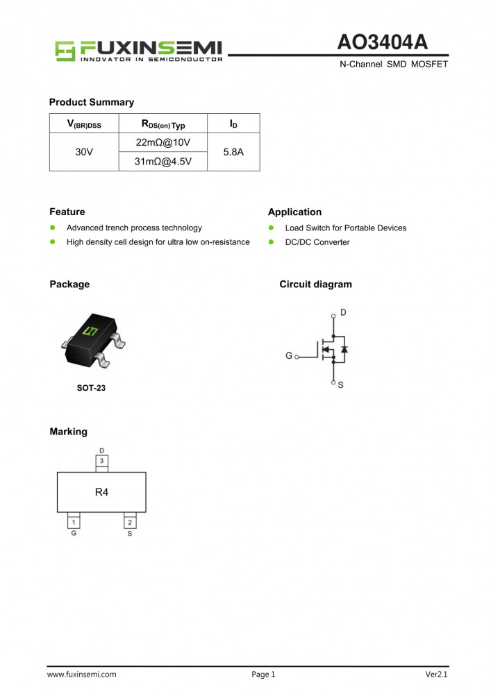 AO3404A datasheet page 1