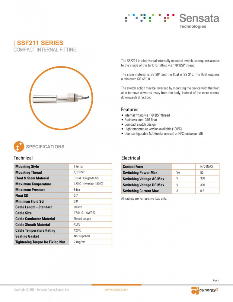 SSF211 series technical document page 1