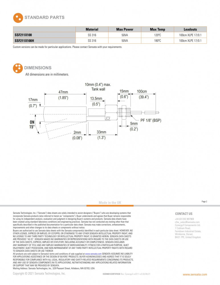 SSF211 series technical document page 2