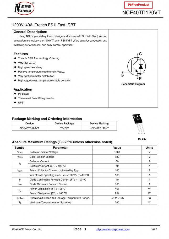 NCE40TD120VT datasheet page 1
