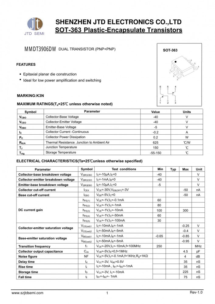 JTDMMDT3906DW datasheet page 1