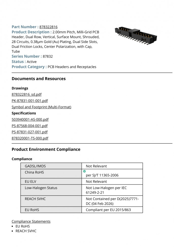 Technical document preview 1 for MOLEX 878322816