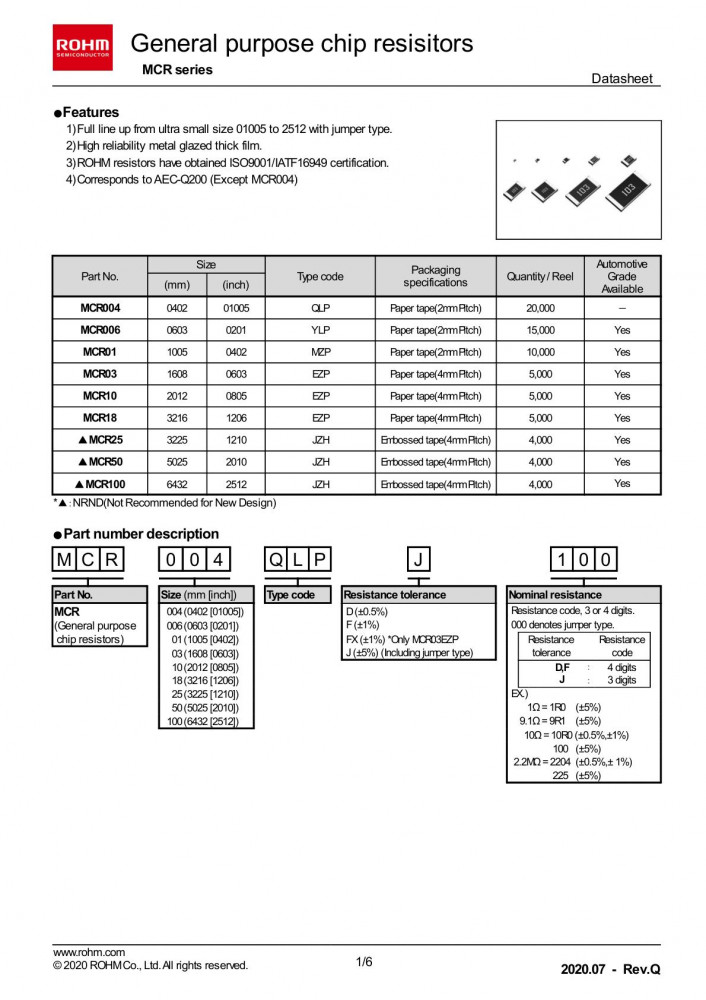 ROHM MCR25 technical document page 1
