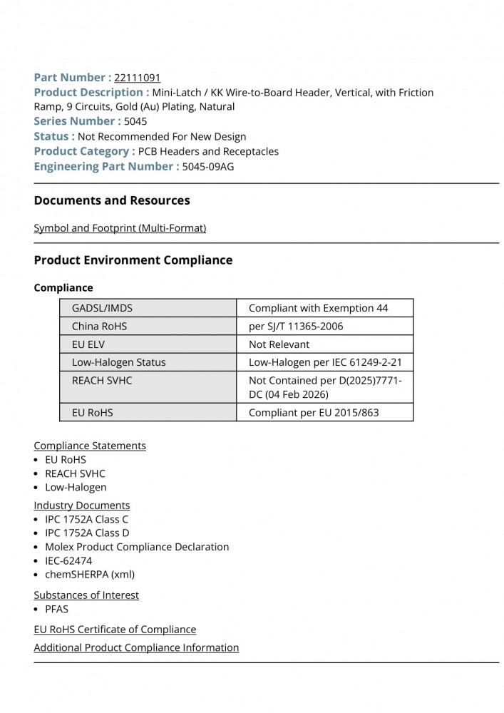 MOLEX 22111091 product document image 1