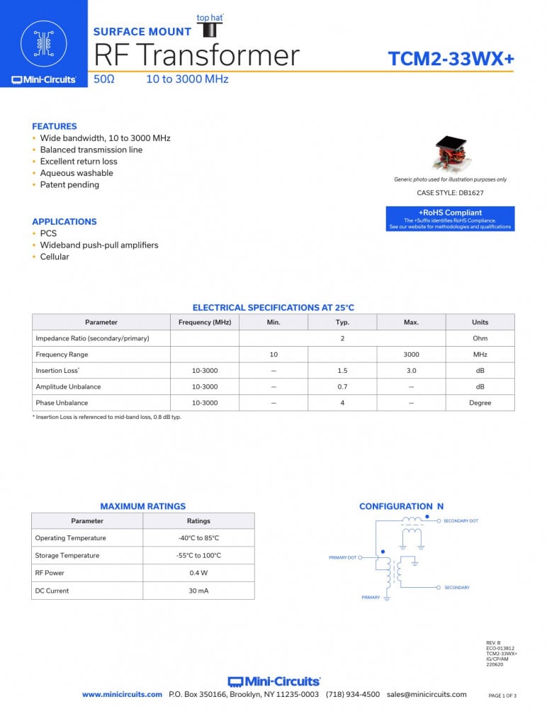 TCM2-33WX+ technical documentation page 1