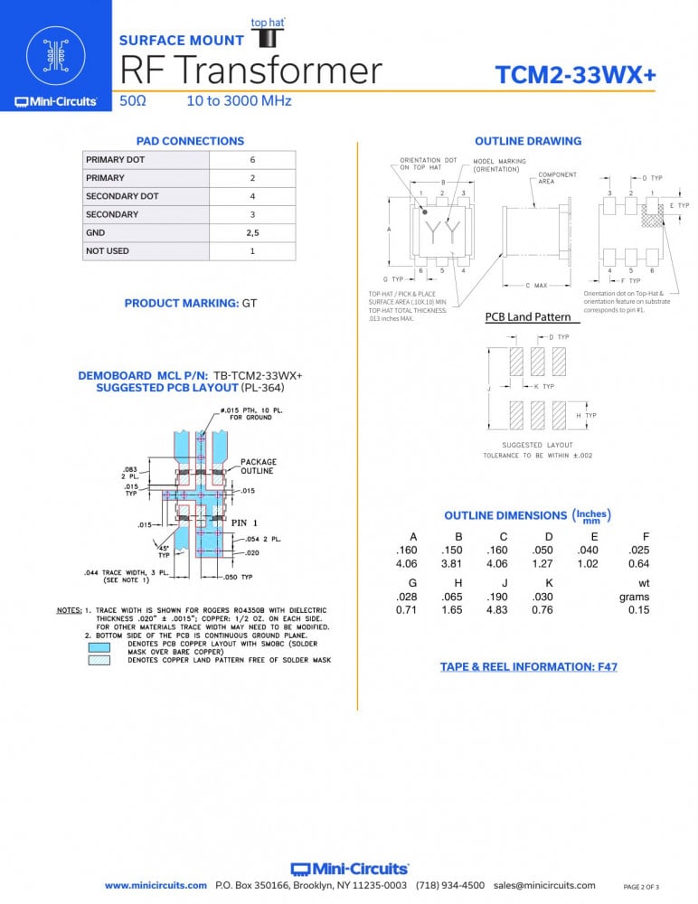 TCM2-33WX+ technical documentation page 2