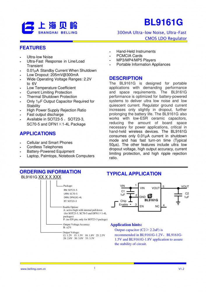 BL9161G datasheet page 1