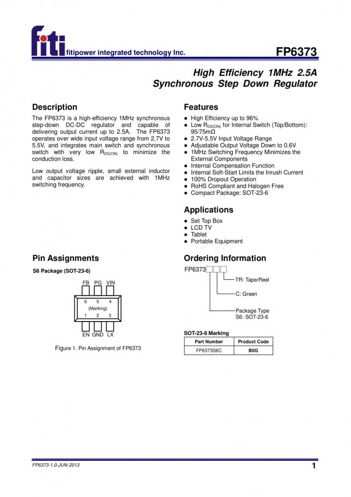 FP6373 datasheet page 1