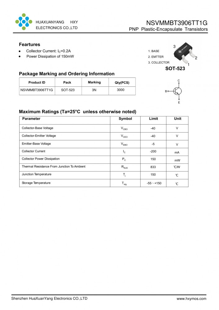 NSVMMBT3906TT1G-HXY datasheet page 1