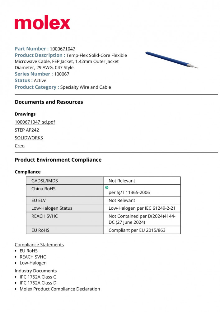 MOLEX 1000671047 technical document page 1