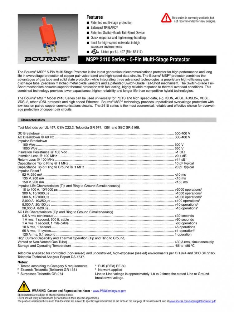 BOURNS MSP 2410 Series datasheet page 1