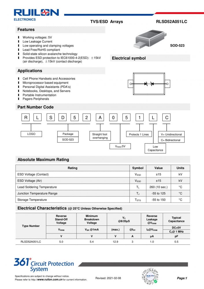 RLSD52A051LC datasheet page 1