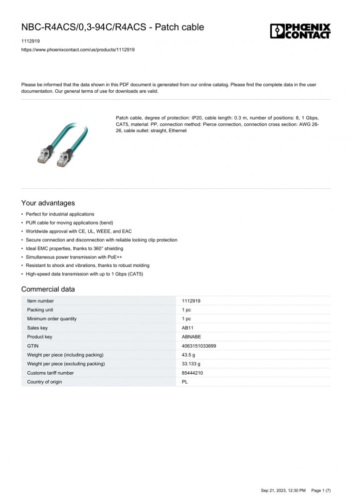 Phoenix Contact 1112919 document page 1