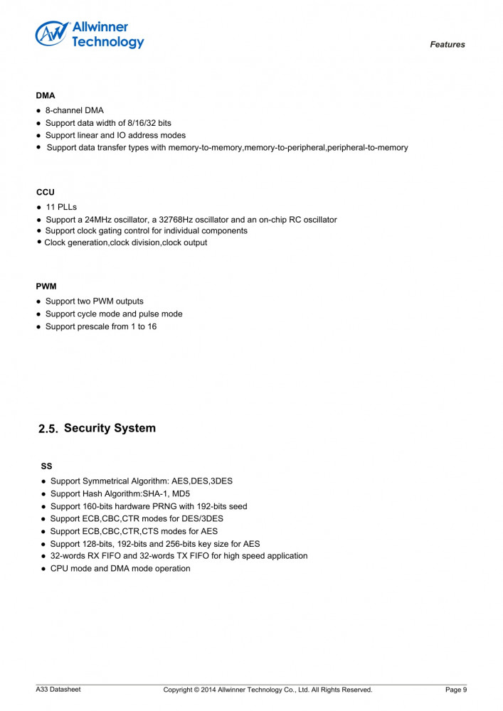 A33 datasheet page 9