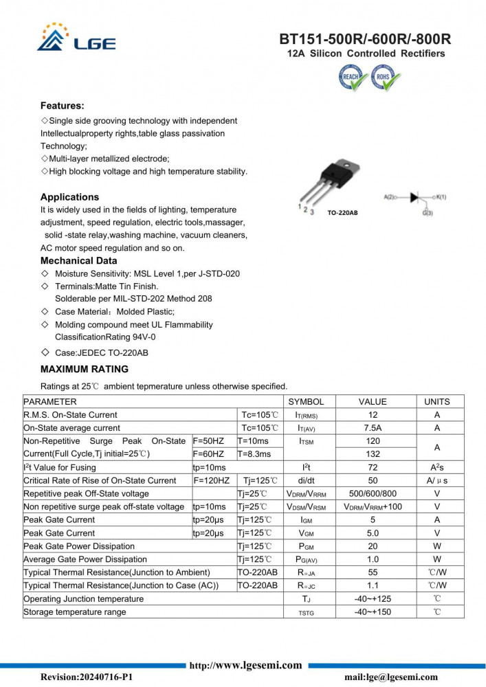 BT151-500R-LGE datasheet page 1