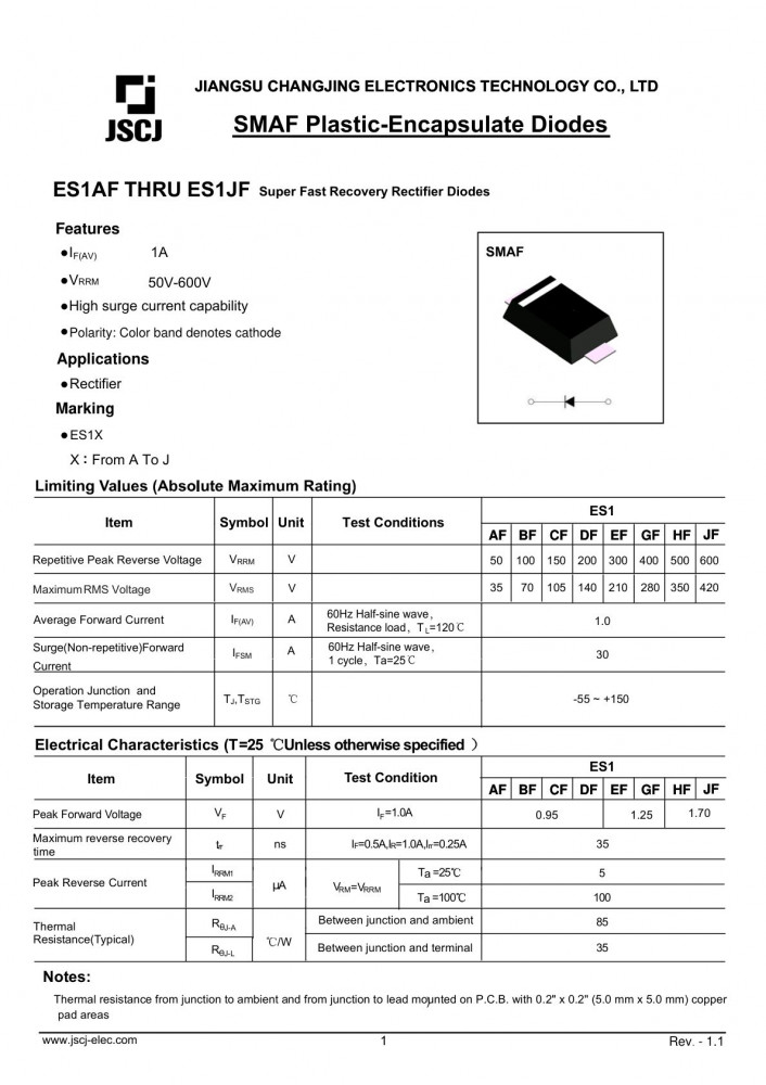 ES1GF datasheet page 1