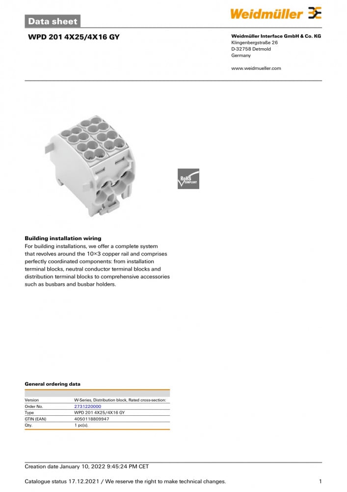 Weidmüller 2731220000 technical document page 1