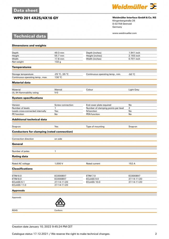 Weidmüller 2731220000 technical document page 2