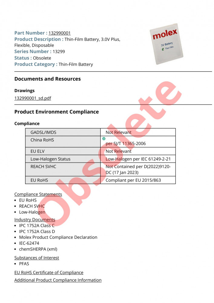 MOLEX 132990001 technical drawing, page 1