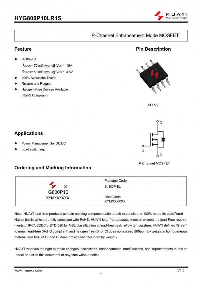 HYG800P10LR1S datasheet page 1