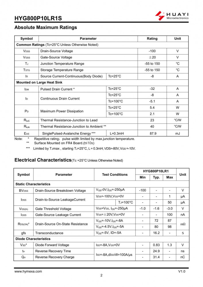 HYG800P10LR1S datasheet page 2