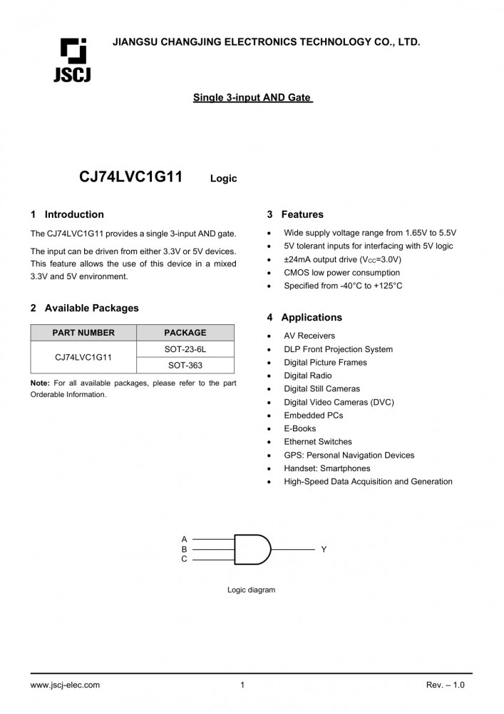 CJ74LVC1G11R6N datasheet page 1
