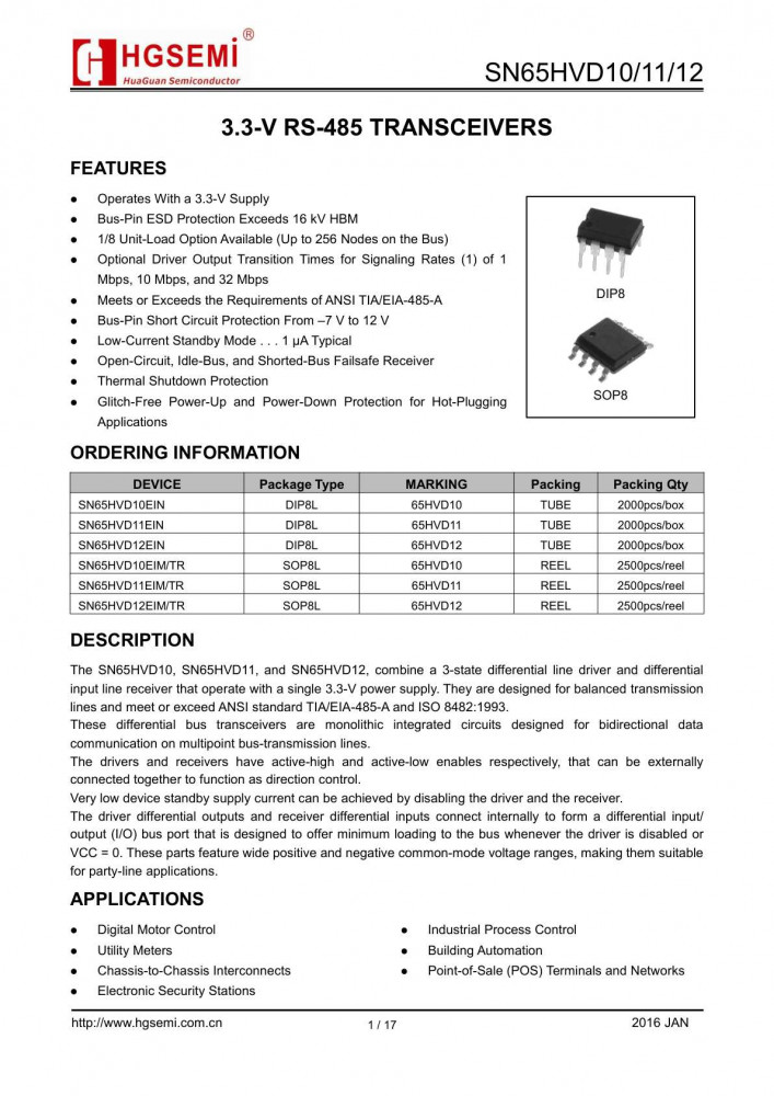 SN65HVD12EIM/TR datasheet page 1