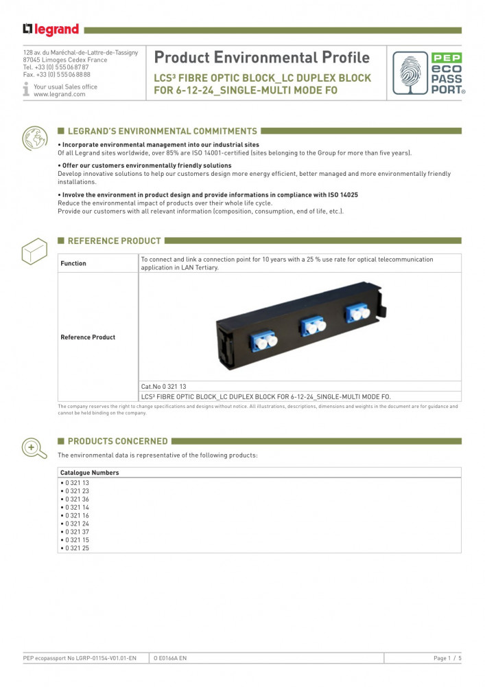 Legrand product document page 1