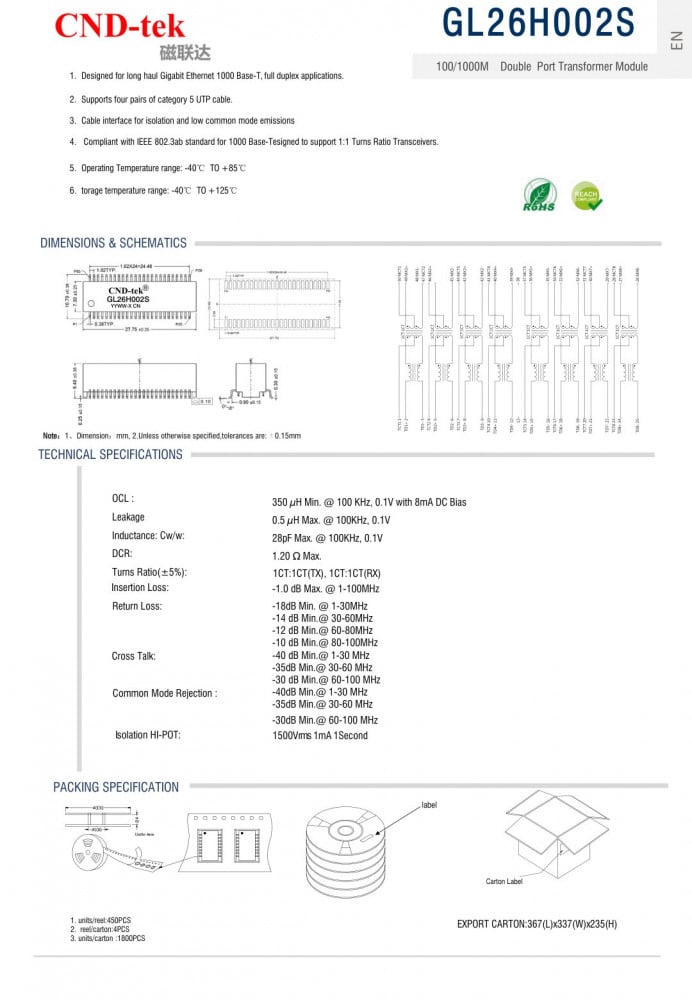 GL26H002S technical document page 1