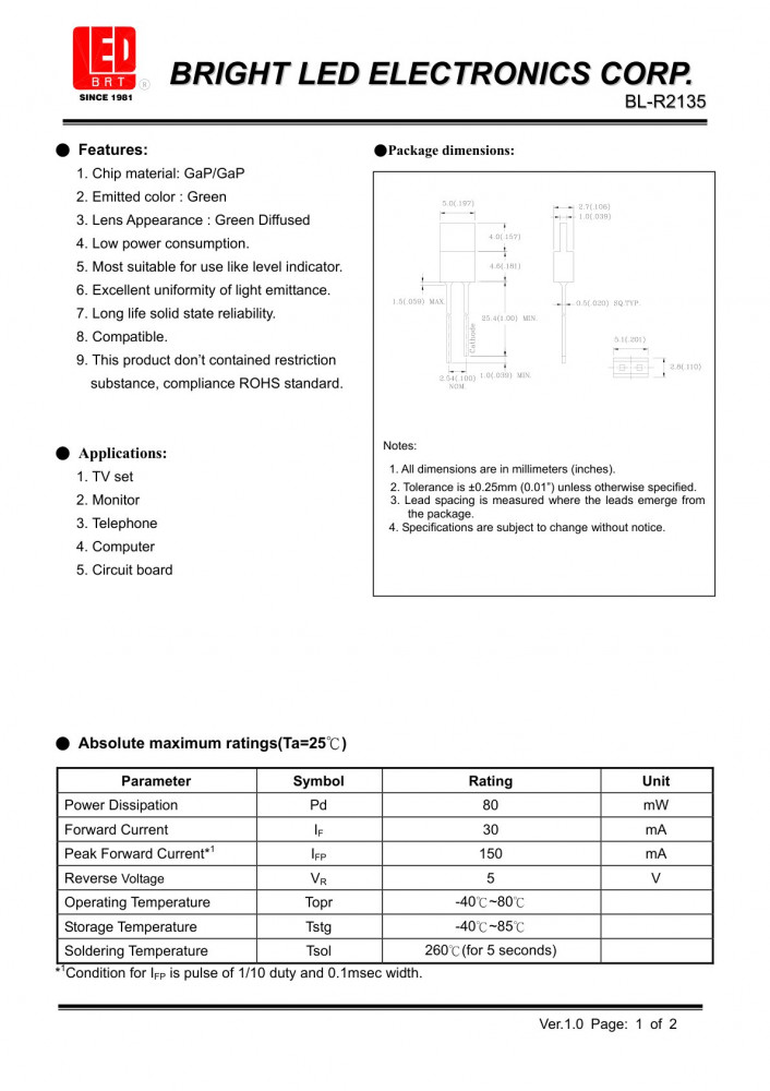 BL-R2135 datasheet page 1